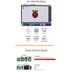 XYGStudy 3.2inch HDMI IPS LCD Display (H) Resolution 480×800 Adjustable Brightness Backlight No Touch Panel Supports Raspberry Pi Jetson Nano Windows 11/10 / 8.1/8 / 7 PC