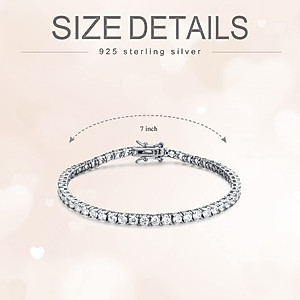 HUKKUN Tennis Bracelet for Women Sterling Silver 7inches 4mm Round Cut Cubic Zirconia Bracelets CZ Bracelet Jewelry Gift for Wife Mother