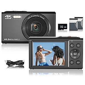 1080P Digital Camera 44mp Mini Camera with 16x Digital Zoom,for Kids, Teens and Beginners, for 32GB Card Shooting, 2 Batteries