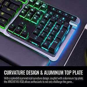 Thermaltake Argent K5 RGB Gaming Keyboard (Silver Switch), Aluminum and Streamlined Titanium Design, 16.8 Million RGB Color, Anti-ghosting, Magnetic Synthetic Leather Wrist Rest, GKB-KB5-SSSRUS-01