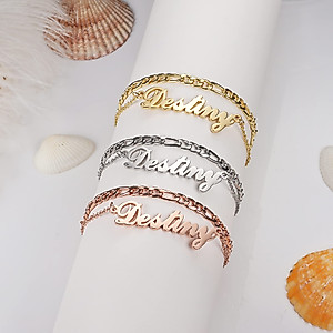 Jewenova Personalized Name Anklet Bracelet for Women, 18K Gold Plated Custom Name Ankle Bracelet