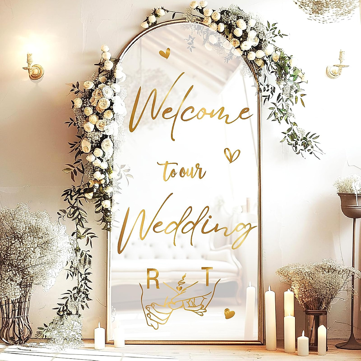 Wedding Welcome Signs Welcome to Our Wedding Signs Mirror Decals for Wedding Party Entry DIY A to Z Letter Stickers for Just Married Welcome Sign Decoration Mr and Mrs Decals for Photo Backdrop(Gold
