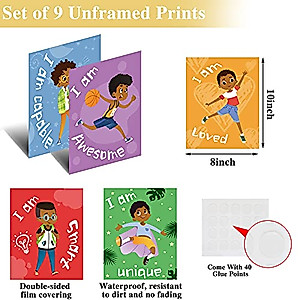 Set of 9 Boys Room Bedroom Decor Black Boy Wall Decoration Art Decor Motivational Black Boy Posters Wall Decorations Motivational Wall Decor Art for Tween Boys Room (Unframed, 8 x 10 Inch)