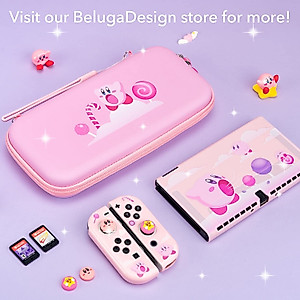 BelugaDesign Pink Puff Ball Case | Cute Kawaii Anime Smash Pink Carry Travel | Shoulder Wrist Straps Accessory Set Stores 9 Game Cards | Compatible with Nintendo Switch Standard Lite OLED (Case Only)