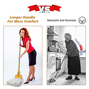Mop Handle, 61" Wet Mops Heavy Duty Loop-end String Mop Head Surface Floor Cleaner with Stainless Steel Hard Pole Commercial Industrial Grade Mop