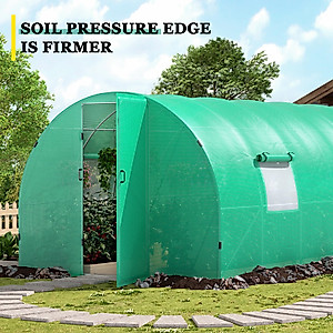Papababe 28x10x7.5 FT Extra high Large Walk-in Greenhouse for Outdoors, Upgraded Swing Door, Heavy Duty Galvanized Steel Frame Tunnel Greenhouse kit, Reinforced PE Cover & Film Clips, Green