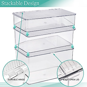 Sorbus Durable Plastic Storage Bins with Lids- Stackable Refrigerator Organizer Bins- MultiPurpose & Versatile- Lightweight Pantry Organizer- Cabinet Organizers and Storage for Kitchen- 3 Pack (L,M,S)