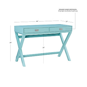 Linon Home Décor Jaycee Blue Writing Desk, 20"D x 44"W x 30"H, Blue