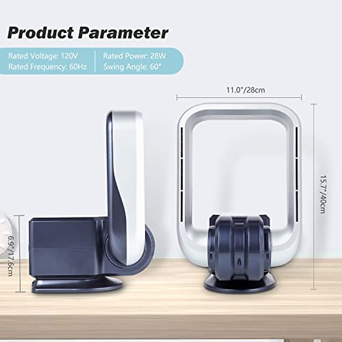 InfiniPower Bladeless Wall Mount Fan with Remote Control, 15.7" Small & Quiet Tower Fan 90° Adjustable Air Circulation Cooling for Bedroom Sleeping,Table/Desk,Living Room,Home,Office,Commercial Shop