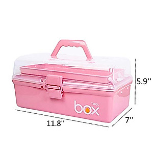 Kinsorcai Clear Plastic Storage Box/Tool Box, Multipurpose Organizer and Portable Handled Storage Case for Art Craft and Cosmetic (Pink)