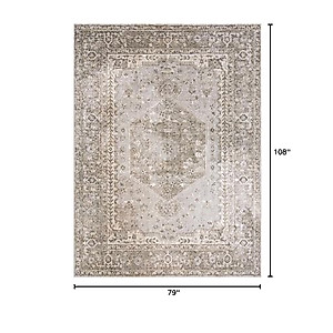BoutiqueRugs Gael Farmhouse Area Rug - Machine Washable - Olive, Light Blue, Tan - 6'7" x 9'