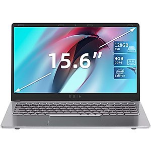 SGIN Laptop 4GB DDR4 128GB SSD, 15.6 Inch Windows 11 Laptops with Celeron Processor(Up to 2.5GHz), FHD 1920x1080 IPS, 2xUSB 3.0, Dual Band WiFi, Bluetooth