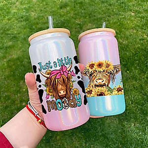 UV DTF Cup Wrap Transfer Stickers for Glass, 9 Sheet Rub on Transfers for Crafting, UV DTF Transfer Waterproof Sticker for 16OZ Libbey Glass Cups Furniture Craft Wood DIY Crafts (Farmhouse Cow)