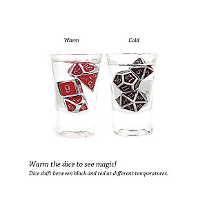 Haxtec Temperature Metal DND Dice Set Color Changing Polyhedral D&D Dice Set for RPG Dungeons and Dragons-Silver Black Red Shift