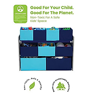 Delta Children Deluxe Multi-Bin Toy Organizer with Storage Bins - Greenguard Gold Certified, Grey/Blue Bins