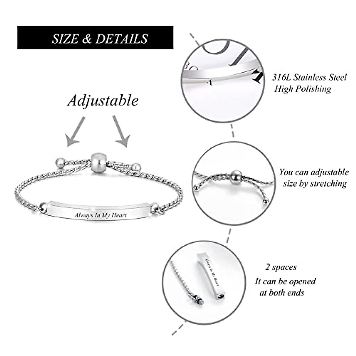 zeqingjw Heart Cremation Bracelet for Ashes Stainless Steel Urn Bangles for Ashes Memorial Keepsake Cremation Memorial Urn Bracelet - Adjustable,Free Fill Kit (Silver)