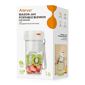 Aieve Mason Jar Blender, Personal Blender Portable Blender Cup for Wide Mouth Mason Jar (Turns Wide Mouth Mason Jar into Rechargeable Blender)
