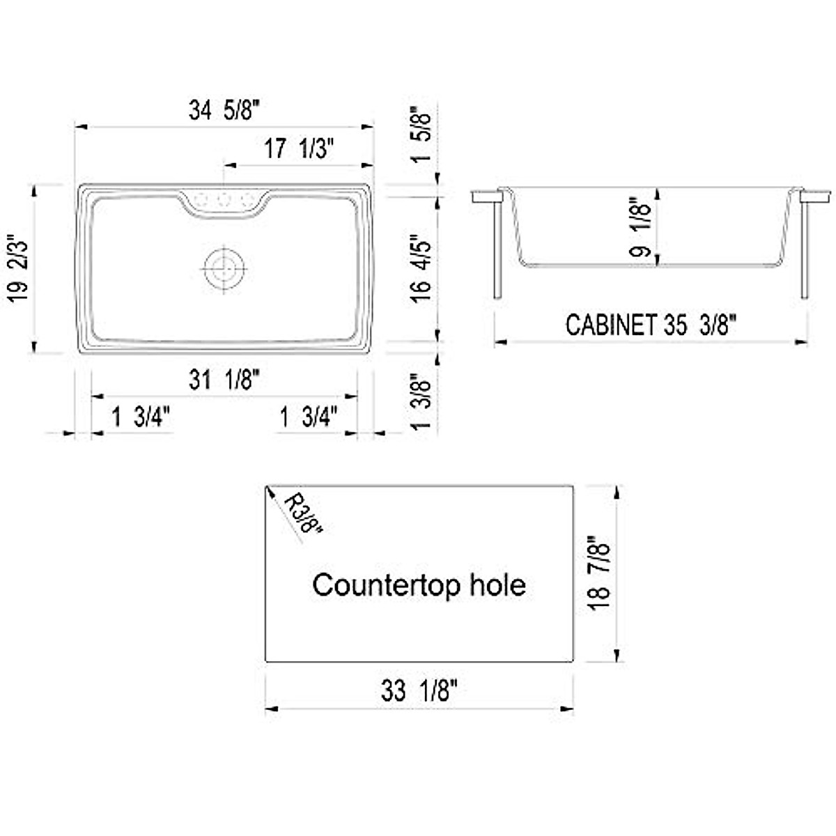 ALFI brand AB3520DI-W Drop-In Single Bowl Granite Composite Kitchen Sink, 35", White