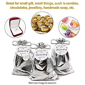 BEAVOING Pack of 50 5"x 7" Heavy Duty Silver Drawstring Organza Jewelry Pouches Wedding Party Christmas Favor Gift Candy Chocolate Bags(Silver, 5"x 7")