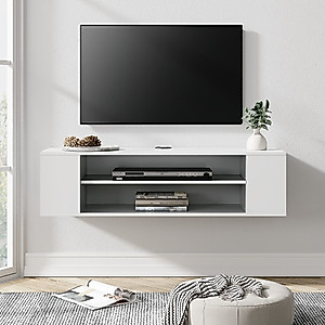 WAMPAT White Floating Entertainment Center for Wall, Floating TV Shelf Wood Media Console Storage TV Cabinet Hutch Under TV for Living Room, White, 39.4 Inch