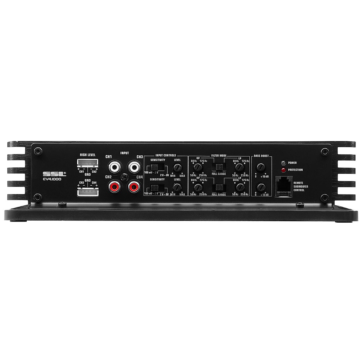Sound Storm Laboratories EV4.1000 4 Channel Car Audio Amplifier - 1000 High Output, High/Low Level Inputs, Hook Up to Subwoofer for Bass