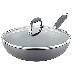 Anolon Advanced Hard Anodized Nonstick Frying Pan/ Fry Saute All Purpose Pan with Lid - 12 Inch, Gray
