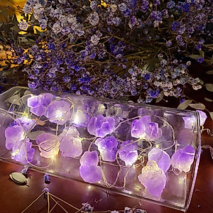 Genuine Amethyst Crystal Decorative Lights Cute Fairy String Lights 10ft 30 Natural Stones with Remote for Bedroom Hanging Ornaments Reiki Party Night Light Wedding Room Décor Mother's Day Gift