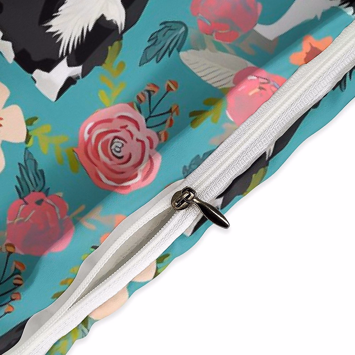 HotcoS Border Collie Florals Comforter Set Queen 3 Pieces Bedding Set Lightweight Soft Bedding Comforter Sets for All Season with 1 Duvet Cover 79"x90" 2 Pillow Shams 30'' X 20''