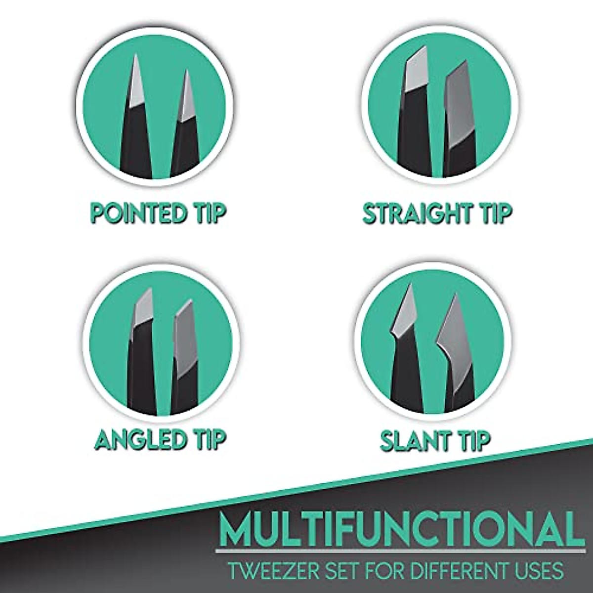 CRUZE Tweezers Set (4-Piece) – Precision Tweezers for Facial Hair Women and Men – Eyebrow Tweezers Slanted and Pointed Tip for Ingrown Hair.