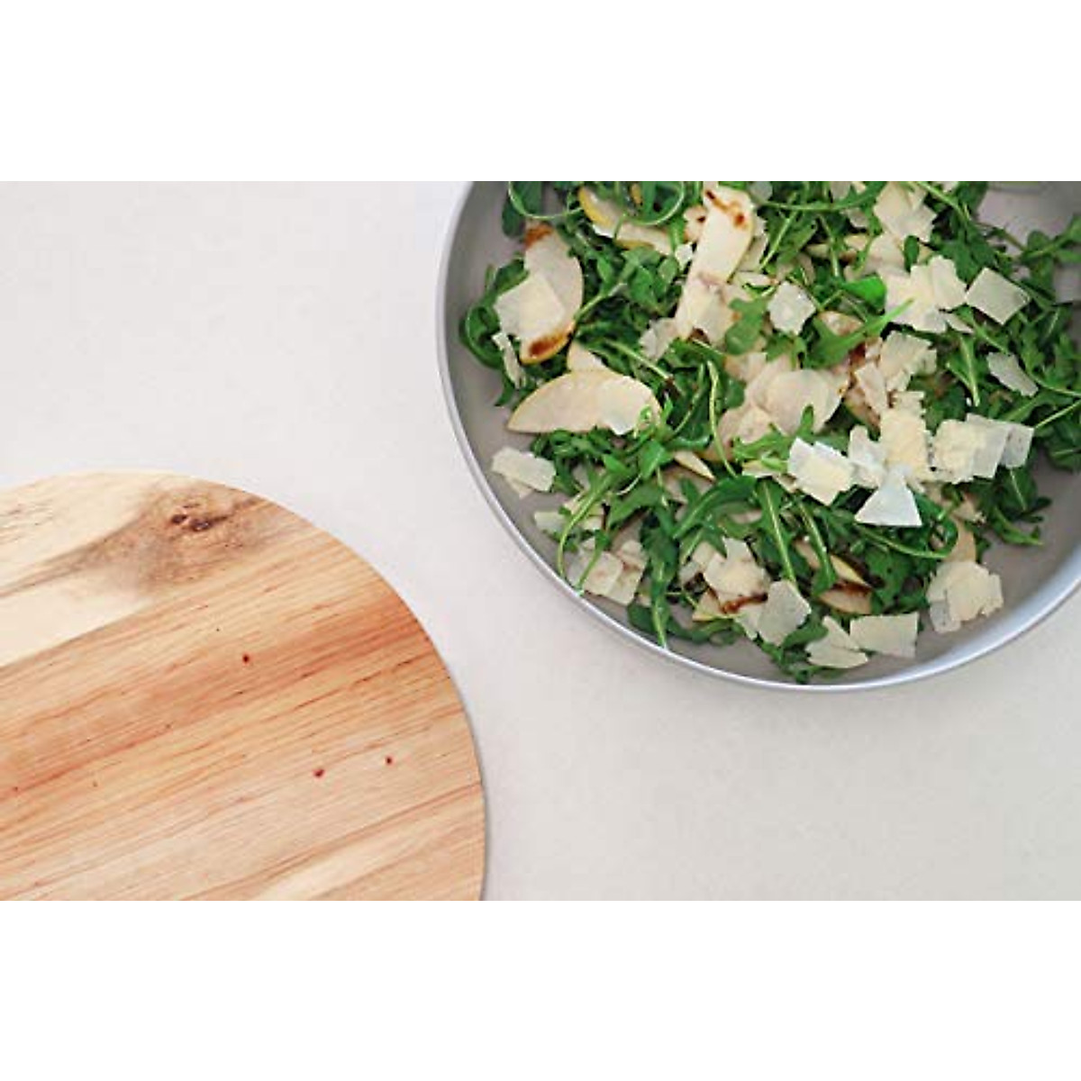 Solomon Says Large Salad Bowl with Lid - 12 Inch Bamboo Fiber Salad Serving Bowl and Acacia Wooden Cutting Board Cover - Bamboo Mixing Bowls for Fruits, Salads, Vegetables and Pasta (Cool Gray)