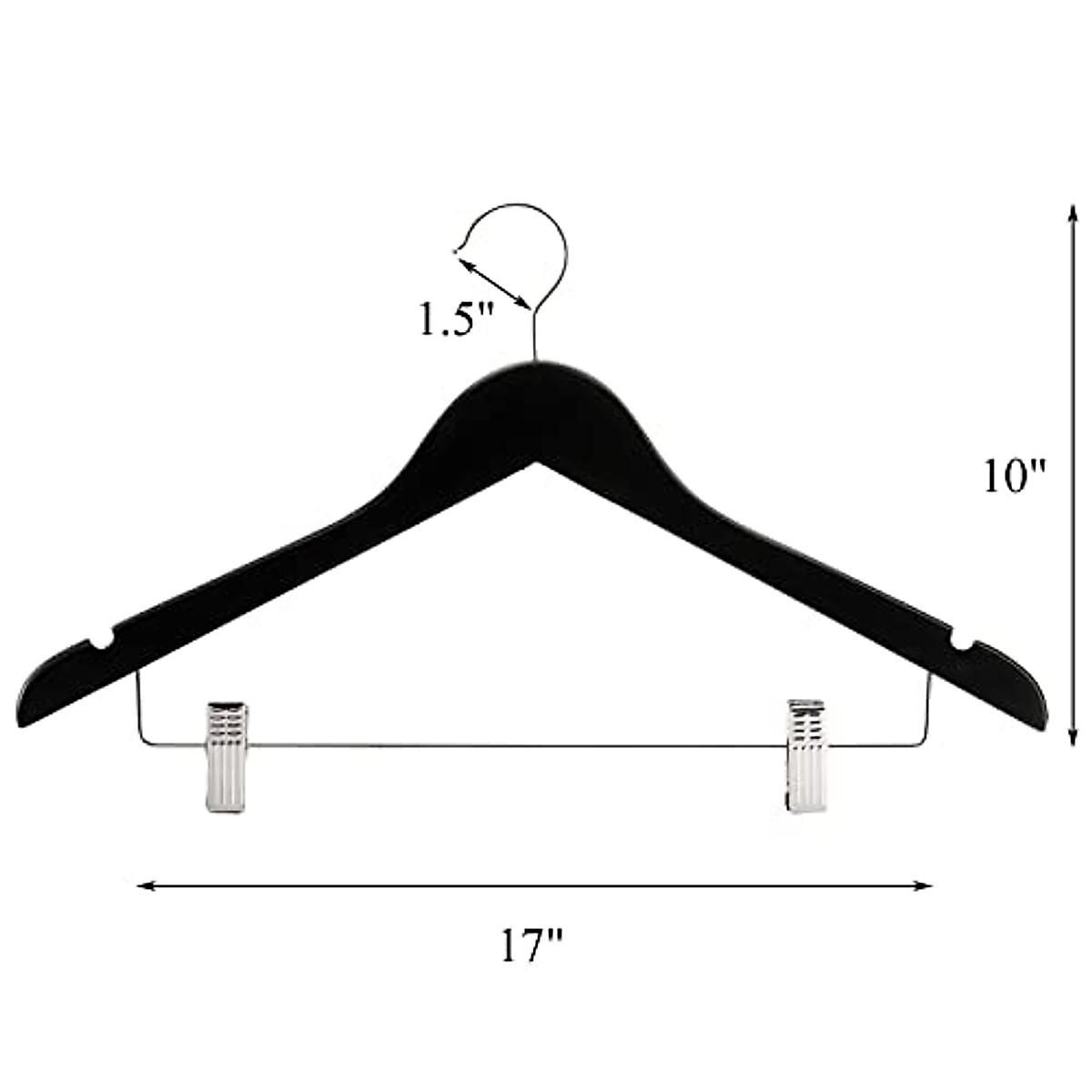 Tosnail 12-Pack Wooden Pants Clothes Hangers, Wooden Suit Hangers with Steel Clips and Hooks, Natural Solid Wood Collection Skirt Hangers, Standard Clothes Hangers - Black