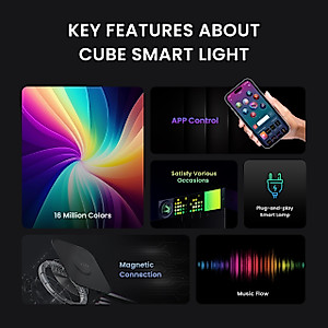 YEELIGHT Cube Smart Table Ambient Lamp, Panel Light, 16 Million Colors Option, RGBIC Individual Addressable, Dynamic Lighting, Music Flow, WiFi Connected, APP Control, Cube*1, Adapter*1