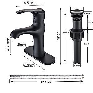 Black Bathroom Faucet Single Hole Bathroom Sink Faucet Matte Black Bathroom Faucet Single Handle Wash Basin Faucet Modern RV Faucet with pop-up Drain Suitable for 1 Hole or 3 Hole (Black, Short)