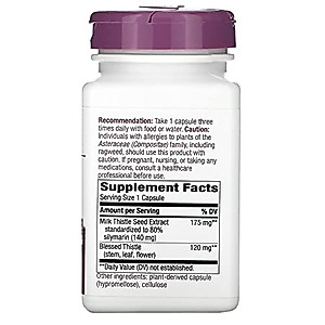 Nature's Way Milk Thistle, Premium Blend, 80% Silymarin per serving, Non-GMO, 120 Capsules