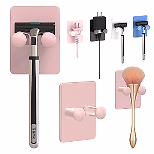 HOXSURY Razor Holder for Shower, Self Adhesive Adjustable Hooks, Waterproof Shower Hooks for Bathroom Kitchen-2 Pack (Pink)