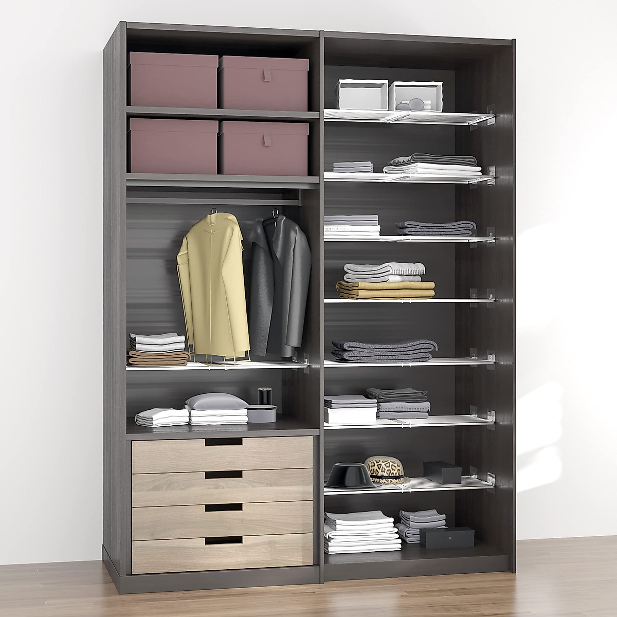 SOFRON Expandable Closet Shelves Organizers, Adjustable Shelf for Cabinet Rack Storage Wardrobe Divider Shelving for Closets Pantry Cupboard Kitchen Large 2 Pack