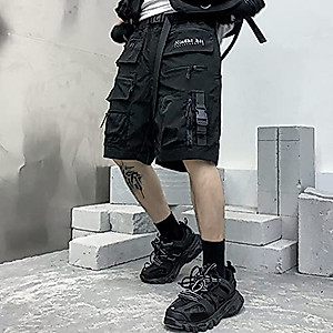 XYXIONGMAO Cyberpunk Shorts Hip Hop Sweatpants Techwear Overalls Slacks Athleisure Men's Tactical Cargo Streetwear Pants(Black,L)