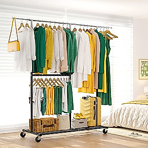 Raybee Heavy Duty Clothes Rack Loads 410 LBS Rolling Clothes Racks for Hanging Clothes Rack with Wheels Metal Clothing Rack Adjustable & Portable Clothes Rack Commercial Grament Rack Heavy Duty Black