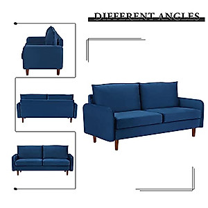 Hdxdkog Velvet Loveseat Sofa, 69'' Mid Century Modern Small Love Seats Furniture Comfy Couch for Living Room, Upholstered 2 Seater Sofa for Small Apartment (Blue)