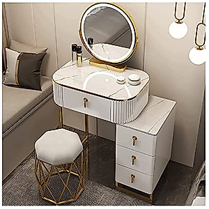 UTMACH Vanity Slate Tabletop Vanity Desk, Vanity Set with Adjustable Cabinet ＆ Makeup Chair, Dressing Table with Lighted Mirror ＆ Drawers Desk Sturdy