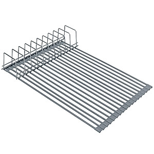 iPEGTOP Roll Up Dish Drying Rack with 304 Stainless Steel Plates Holder Pot Lid Organizer, Over The Sink Kitchen Foldable Multipurpose Dish Drainer Rack for Fruits Vegetable,16.9" x 12.6"