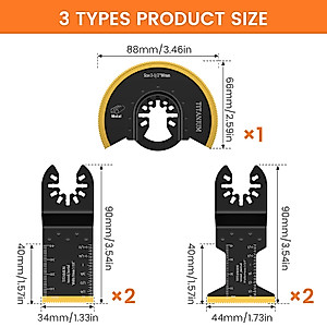 JTWEB 5PCS Titanium Oscillating Saw Blades Kit, Titanium Oscillating Multitool Blades for Metal Wood Nails Screws and Hard Material Cutting, Quick Release Oscillating Tool Blades fit Multiple Models