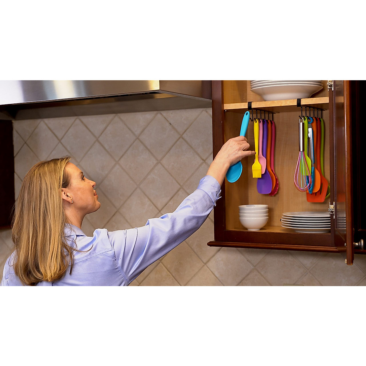 Spark Innovators Nook Hooks, Under Cabinet Storage Hooks, Holds Mugs, Utensils, Coffee Cup, Fits Shelves up to 1", No Installation, 3 Pack