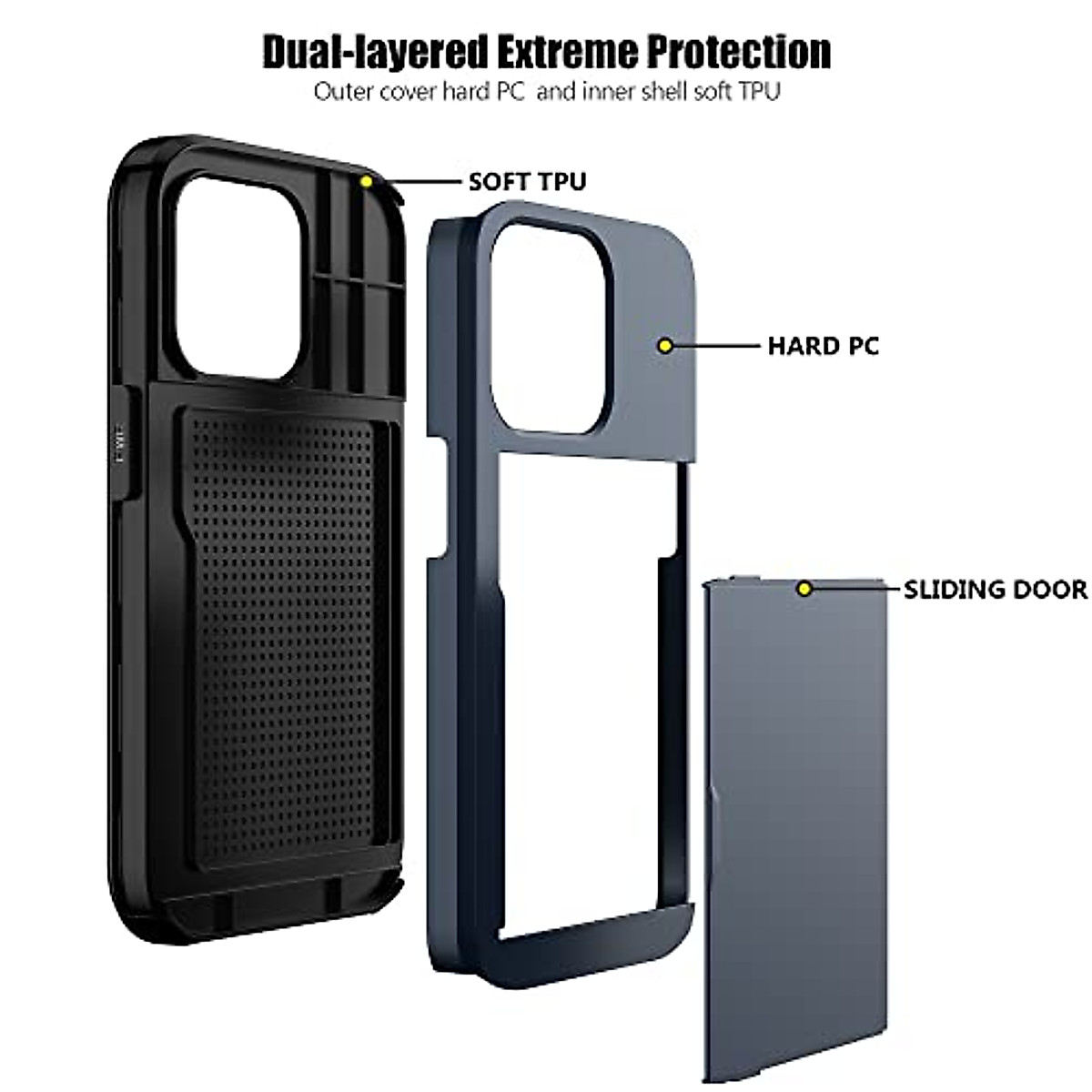 Nvollnoe for iPhone 14 Pro Case with Card Holder Heavy Duty Protective Dual Layer Shockproof Hidden Card Slot Slim Wallet Case for iPhone 14 Pro for Women&Men(Blue)