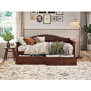 AFI, Nantucket Twin Size Wood Daybed Frame with 2 Storage Drawers, Walnut (Brown)