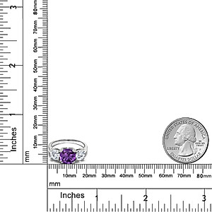 Gem Stone King 925 Sterling Silver Amethyst and Forever Classic Moissanite From Charles & Colvard 3 Stone Engagement Ring For Women | 3.10 Cttw | Gemstone February Birthstone | Cushion 8MM