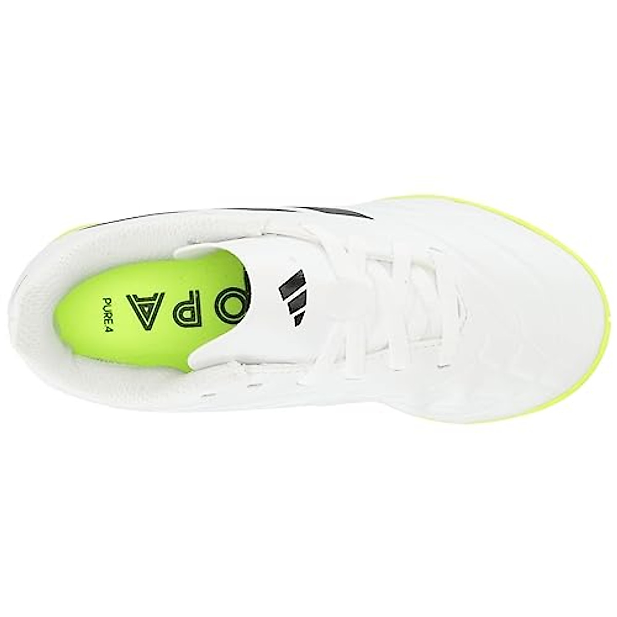 adidas Copa Pure.4 Indoor Sneaker, White/Core Black/Lucid Lemon, 12 US Unisex Little Kid