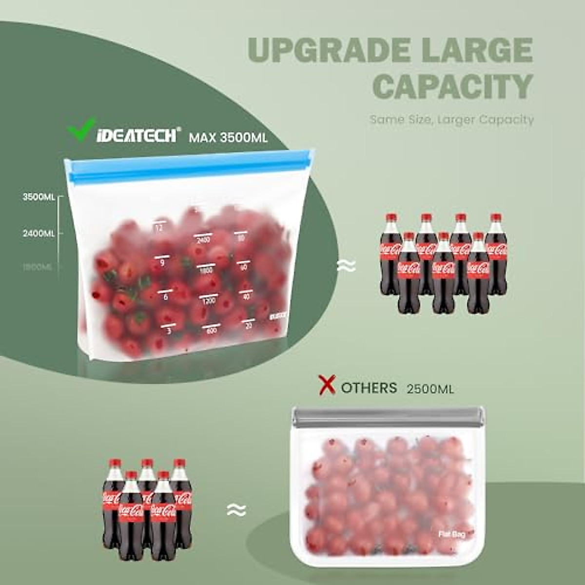 IDEATECH 20Pack Dishwasher Safe Reusable Storage Bags Stand Up - BPA Free PEVE Reusable Sandwich Bags - Leakproof Gallon Freezer Bags, Silicone Food Storage Bags,Silicone freezer bags,Washable