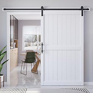 ROYMELO 48x84 Inch White Sliding Barn Door Slab and 8ft Hardware Kit Included, MDF Wood Panel Covered with Water-Proof Scratch-Proof PVC Surface, Easy to Clean, Simple DIY Assembly