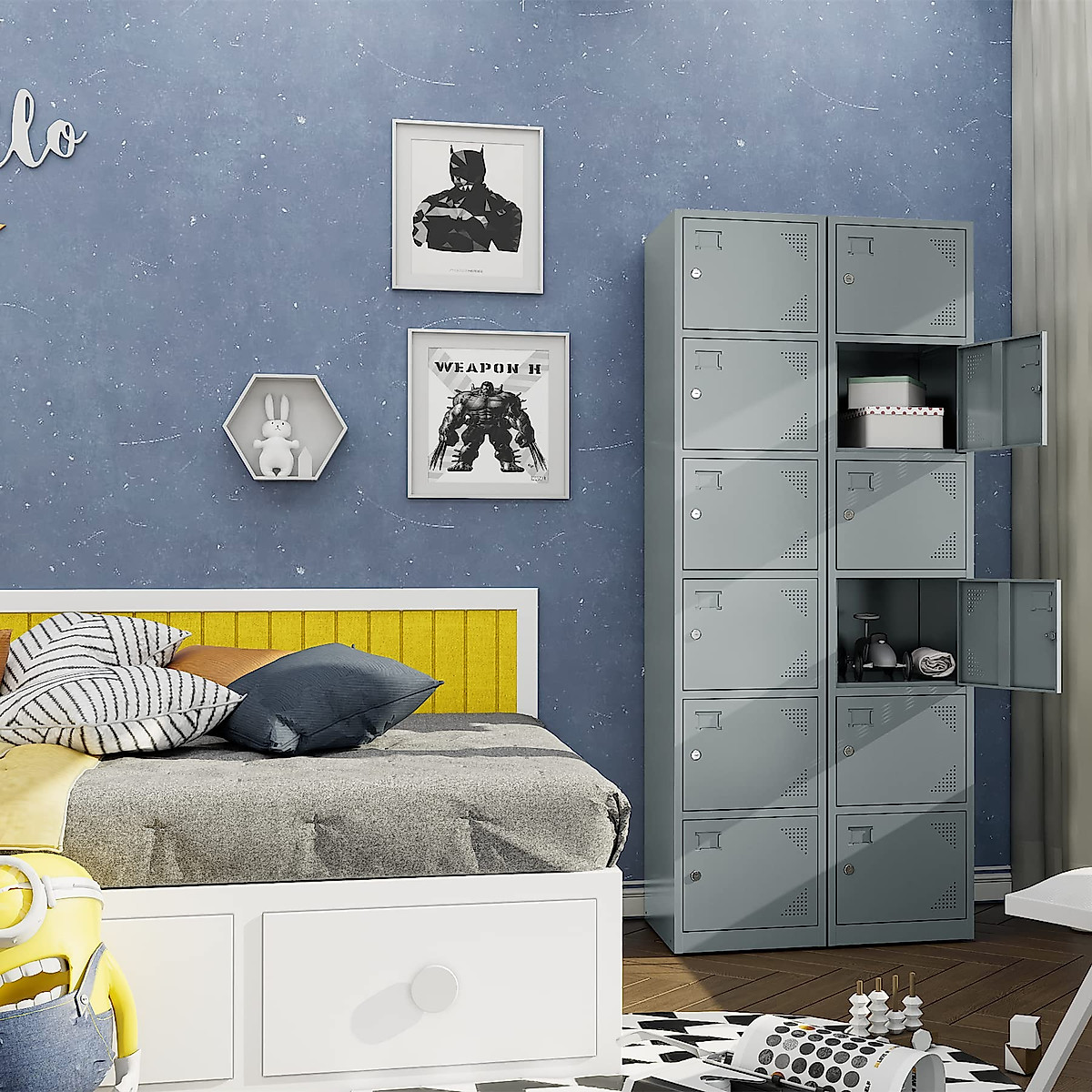 Yizosh Metal Locker with 6 Doors, Tall Steel Storage Lockers for Employees - 71" Locker Storage Cabinets for School, Gym, Home, Office, Garage (Grey)